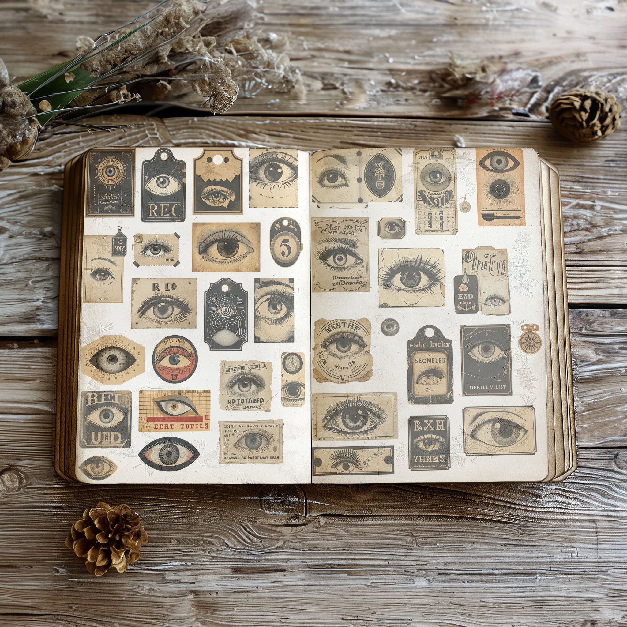 100 Vintage Occult Eye Printables Mystical Eye Digital Tags Ephemeral ...