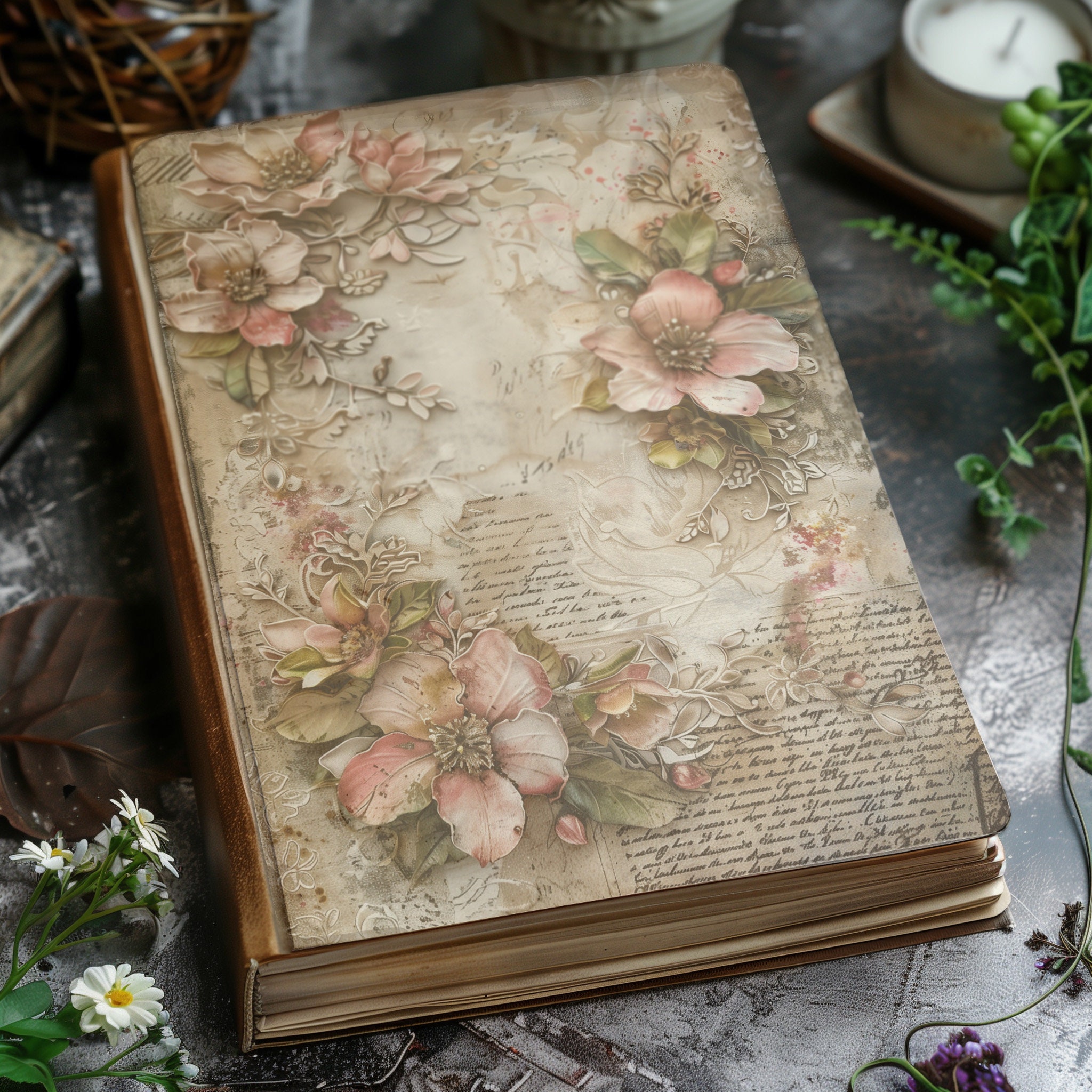 4 Shabby Chic Flower Digital Papers Handwritten Calligraphy Background ...