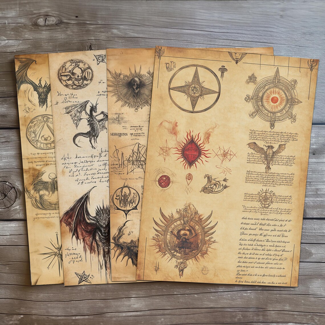 Vintage Dragon Sketch Journal Page Antique Alchemy Anatomy Drawing ...
