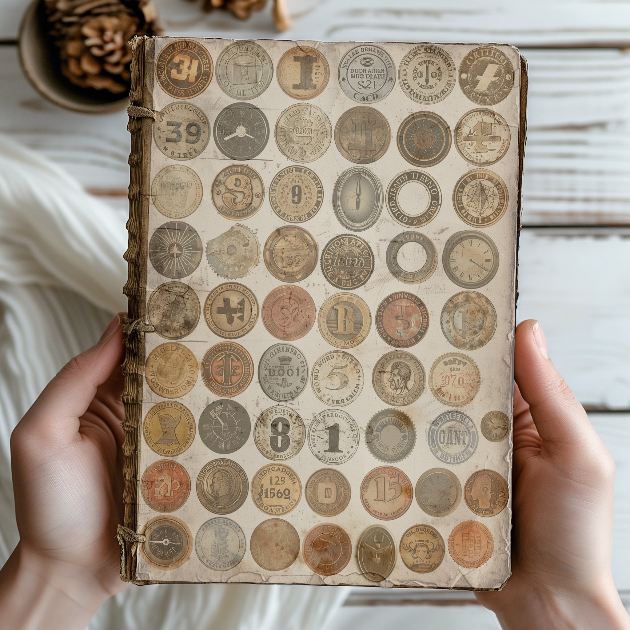 220 Vintage Round Stickers Antique Digital Ephemera Mixed Media ...