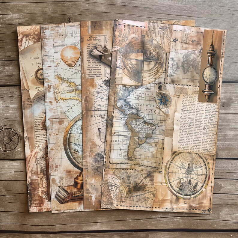 4 Nautical Explorer Digital Collages, Vintage Maps and Compass ...
