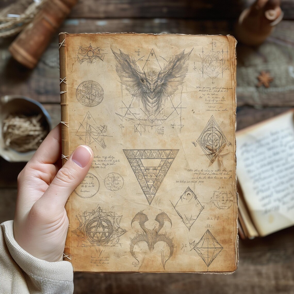 Vintage Dragon Sketch Journal Page Antique Alchemy Anatomy Drawing ...