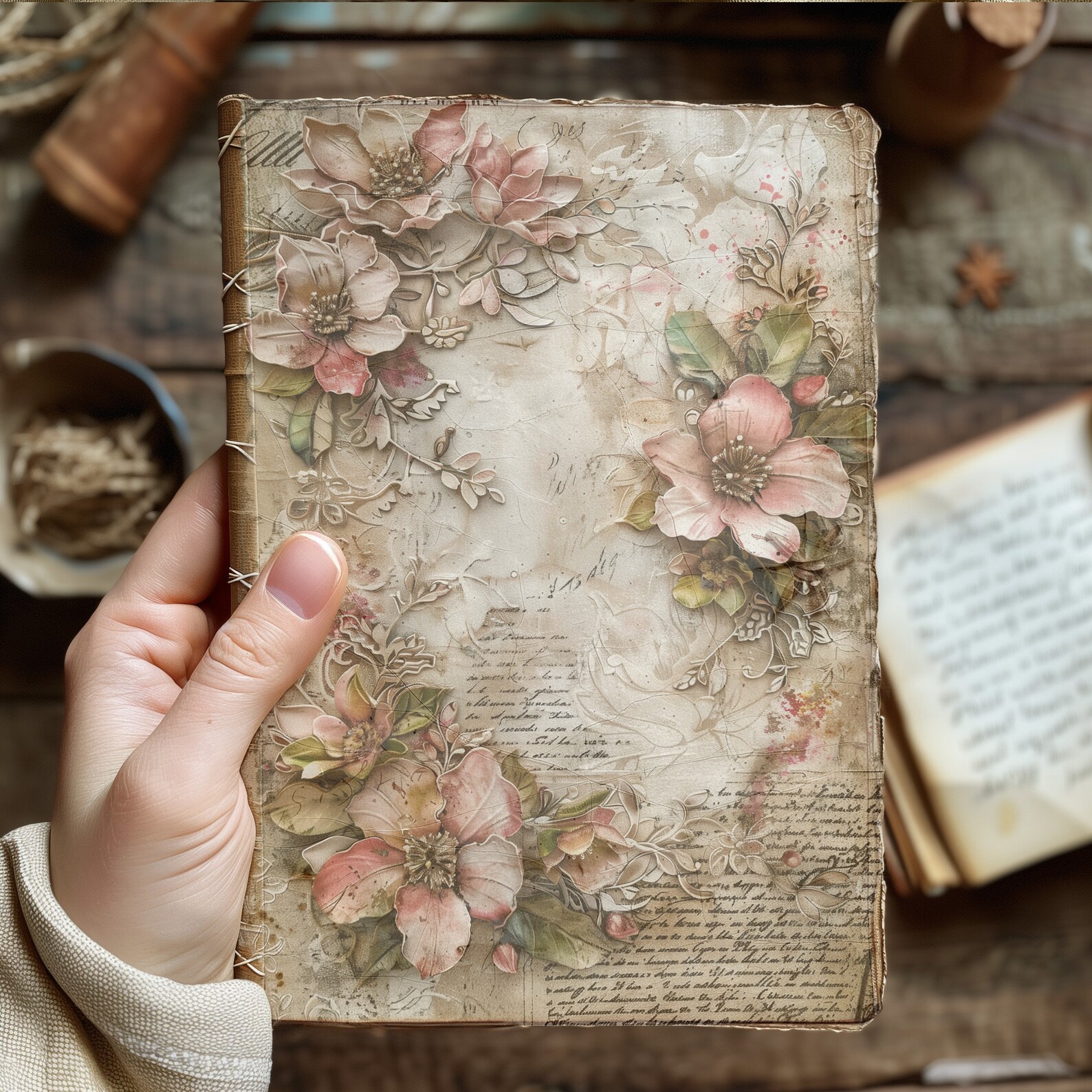 4 Shabby Chic Flower Digital Papers Handwritten Calligraphy Background ...