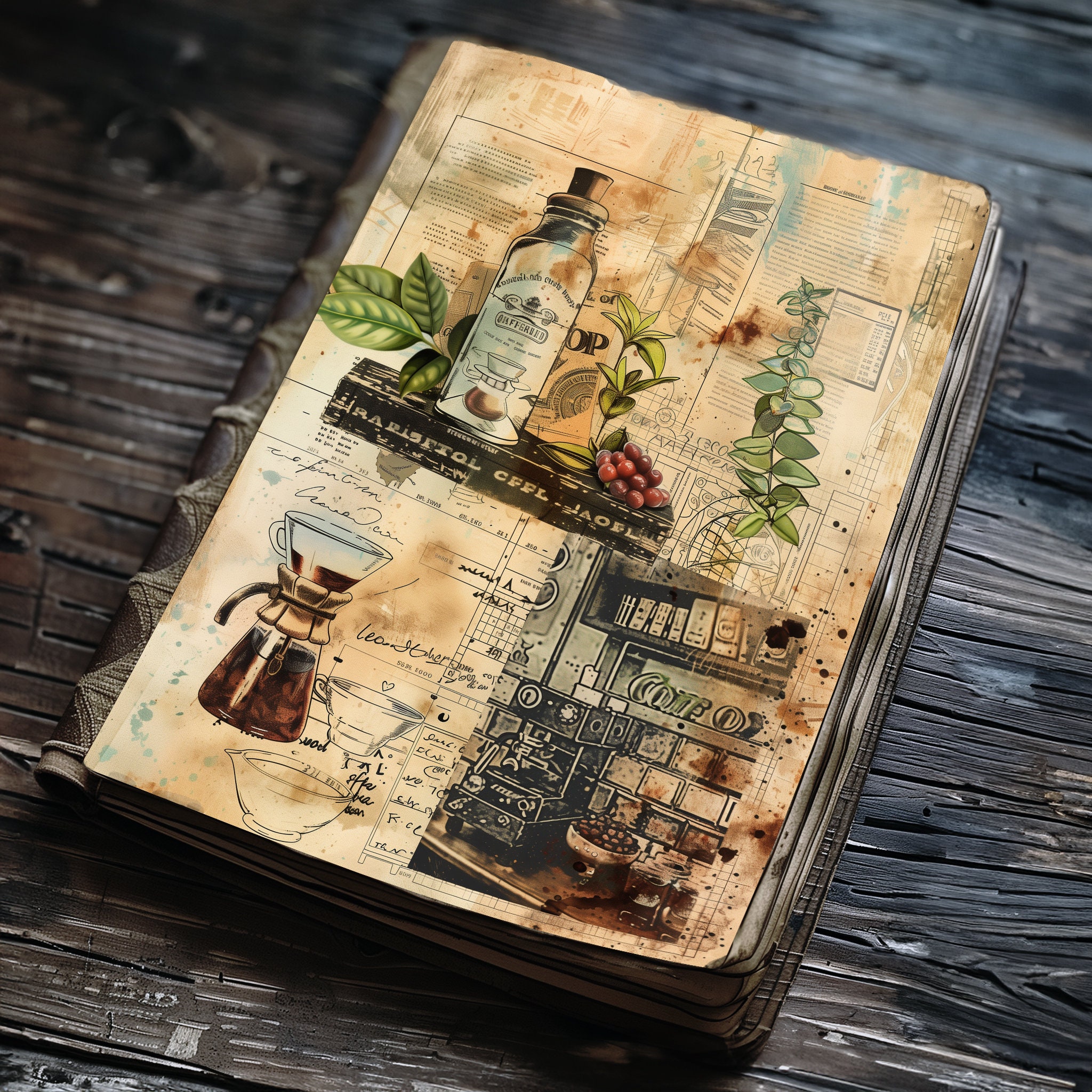 16 Vintage Coffee Junk Journal Pages Collage Retro Espresso ...
