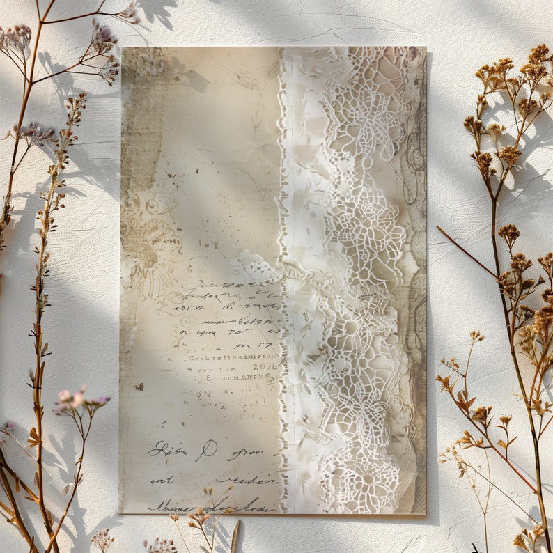 4 Antique Manuscript Digital Paper Lace Borders Journaling Background ...