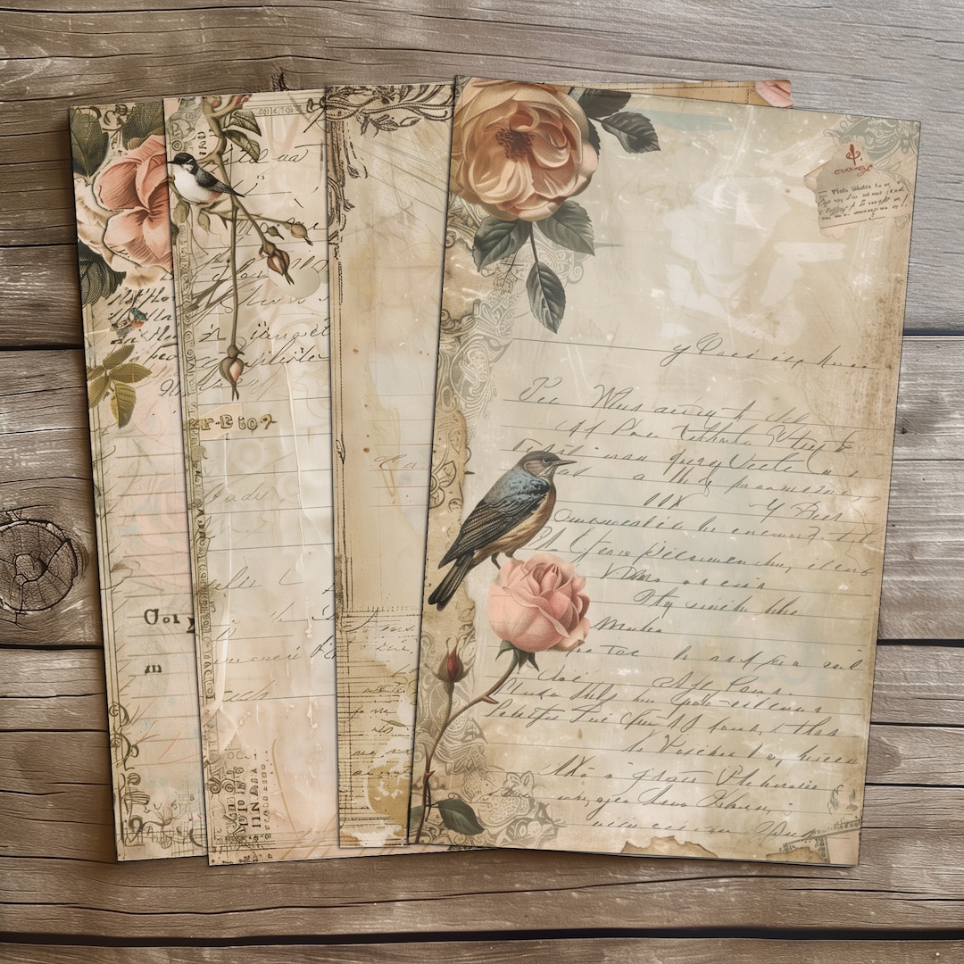 4 Vintage Bird and Rose Letter Designs, Scrapbooking, Classic Floral ...