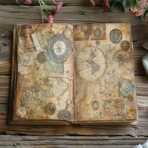 4 Old World Cartography Digital Papers Vintage Globe and Compass ...