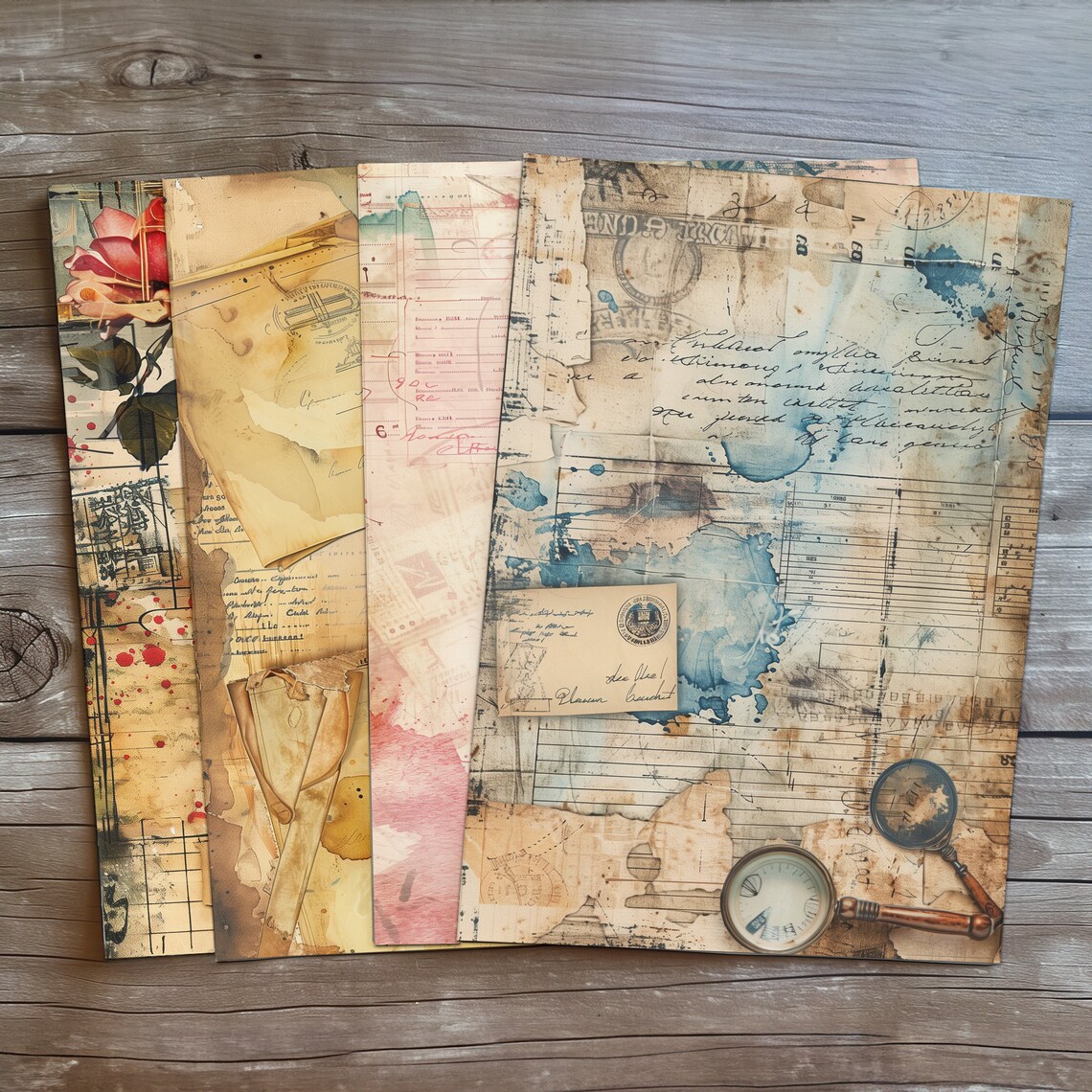 12 Elegant Manuscripts Pages Antique Collage Junk Journal Vintage ...