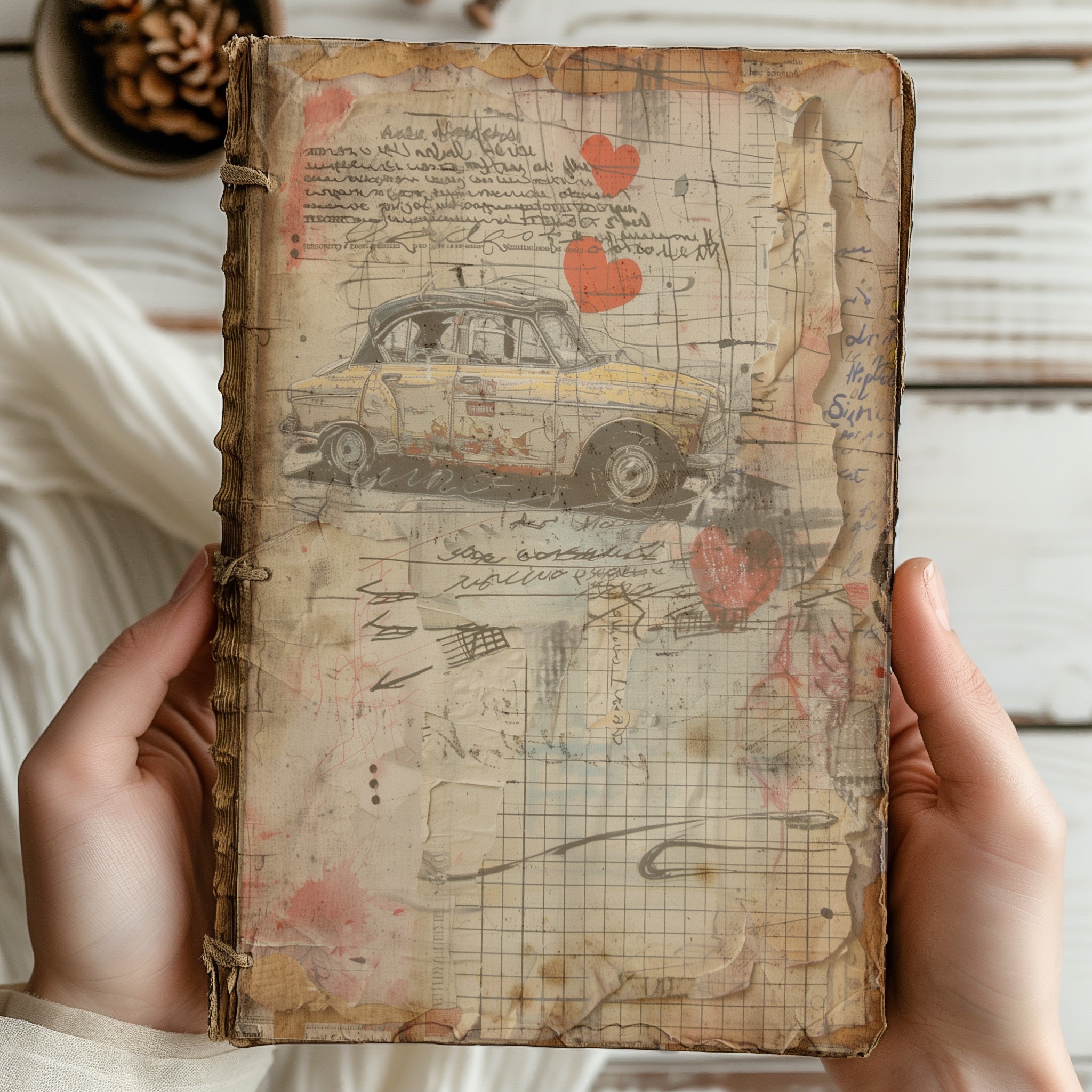 4 Vintage Car Mixed Media Collage Pages Digital Download Artistic Junk ...