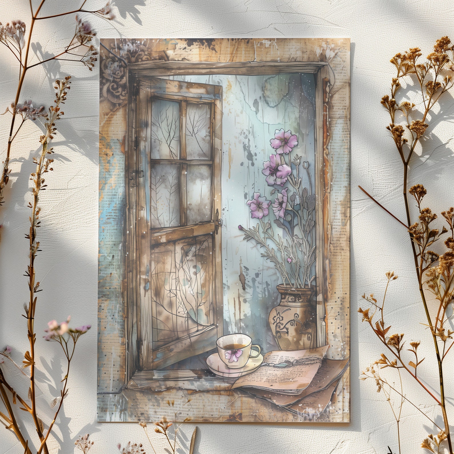 4 Cottage Charm Digital Artworks Floral Window Scene Relaxing Retreat ...