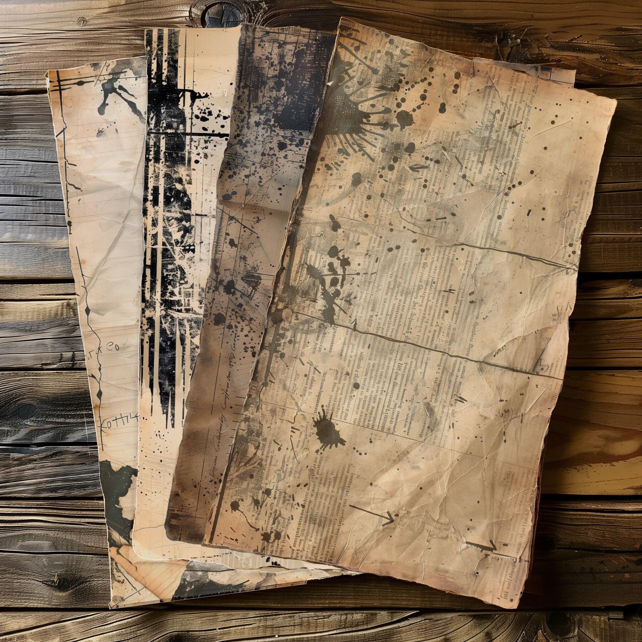 4 Grunge Junk Journal Pages, Scrapbooking, Artwork, Vintage Aesthetic ...