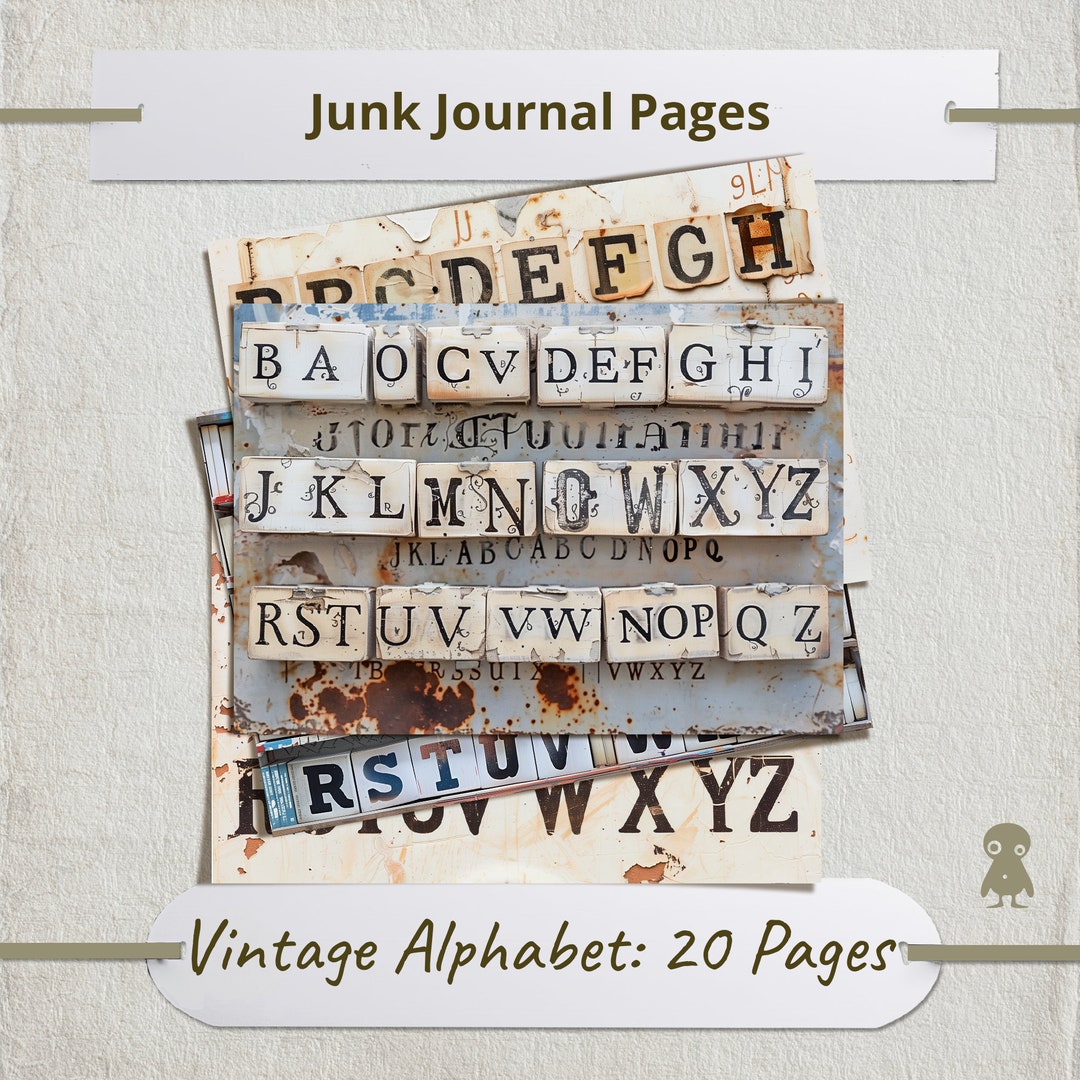 20 Vintage Alphabet Letters Pages Digital Collage Rustic Typography ...