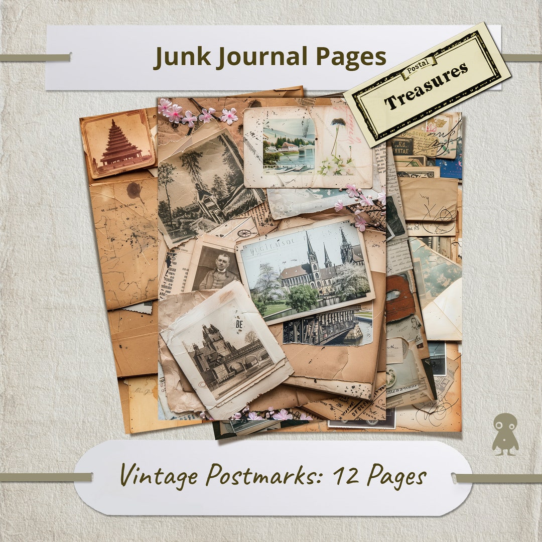 Vintage Postmarks Set 12 Nostalgic Parisian Collage Sheets Eiffel Tower ...