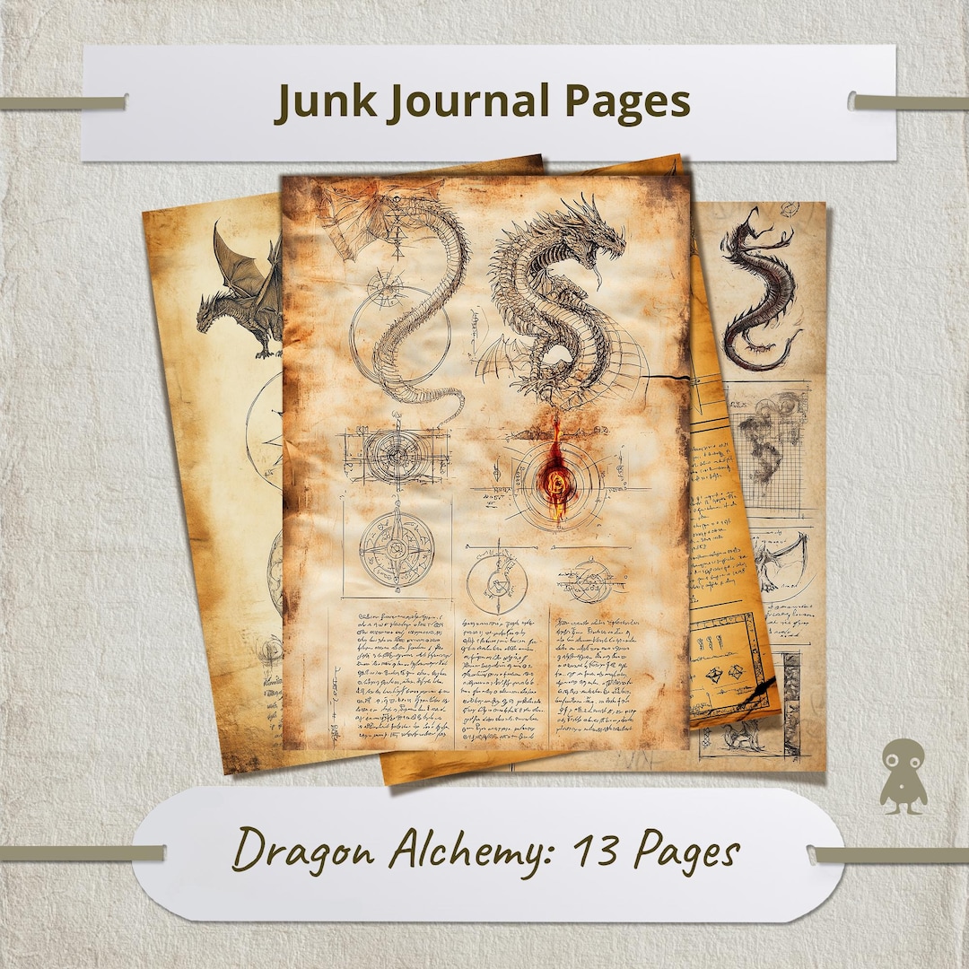 Vintage Dragon Sketch Journal Page Antique Alchemy Anatomy Drawing ...