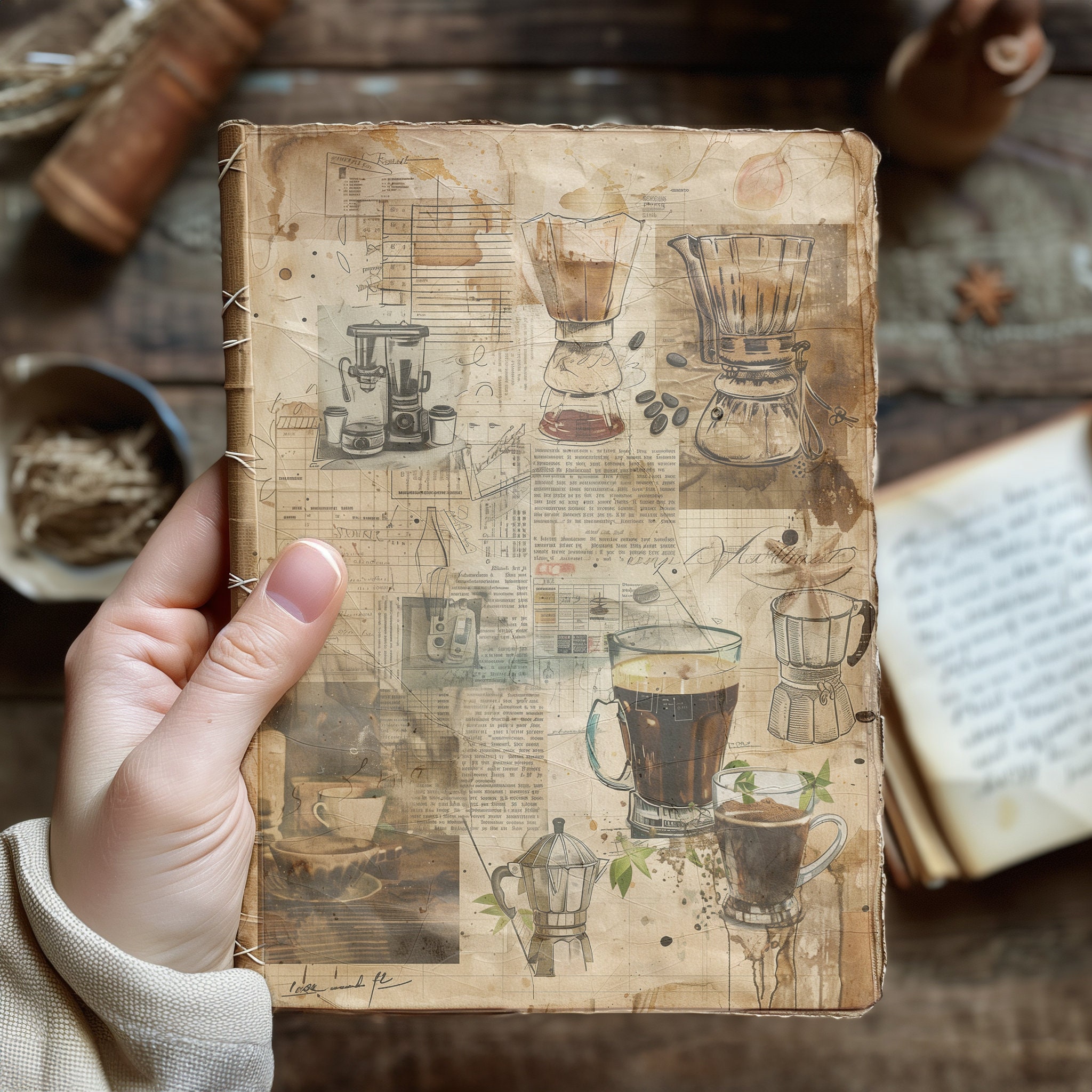 16 Vintage Coffee Junk Journal Pages Collage Retro Espresso ...
