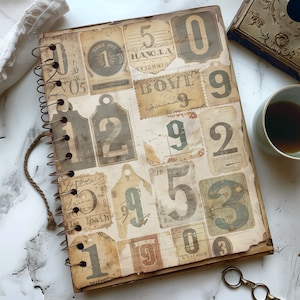 225 Nostalgic Digits Vintage Tag Printable Junk Journal Kit Distressed ...