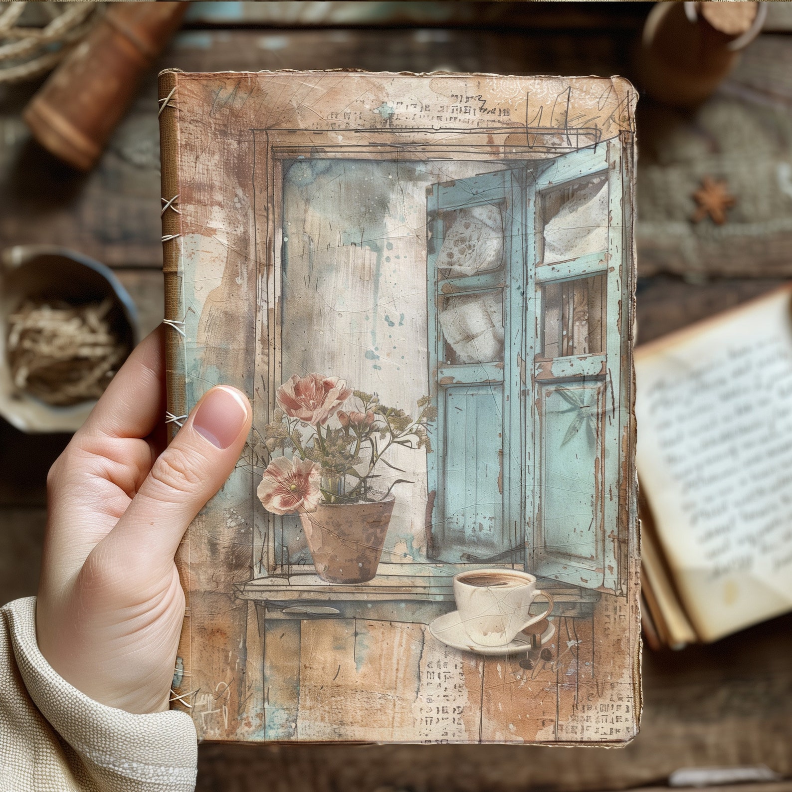 4 Rustic Window View Pages Digital Art Cozy Aesthetic With Coffee and ...