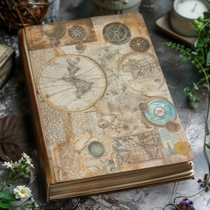 4 Old World Cartography Digital Papers Vintage Globe and Compass ...