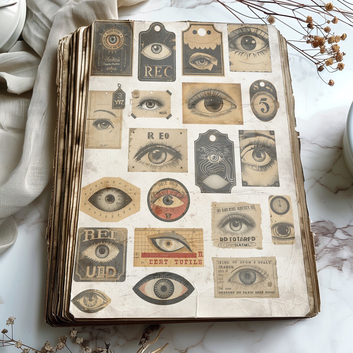 100 Vintage Occult Eye Printables Mystical Eye Digital Tags Ephemeral ...