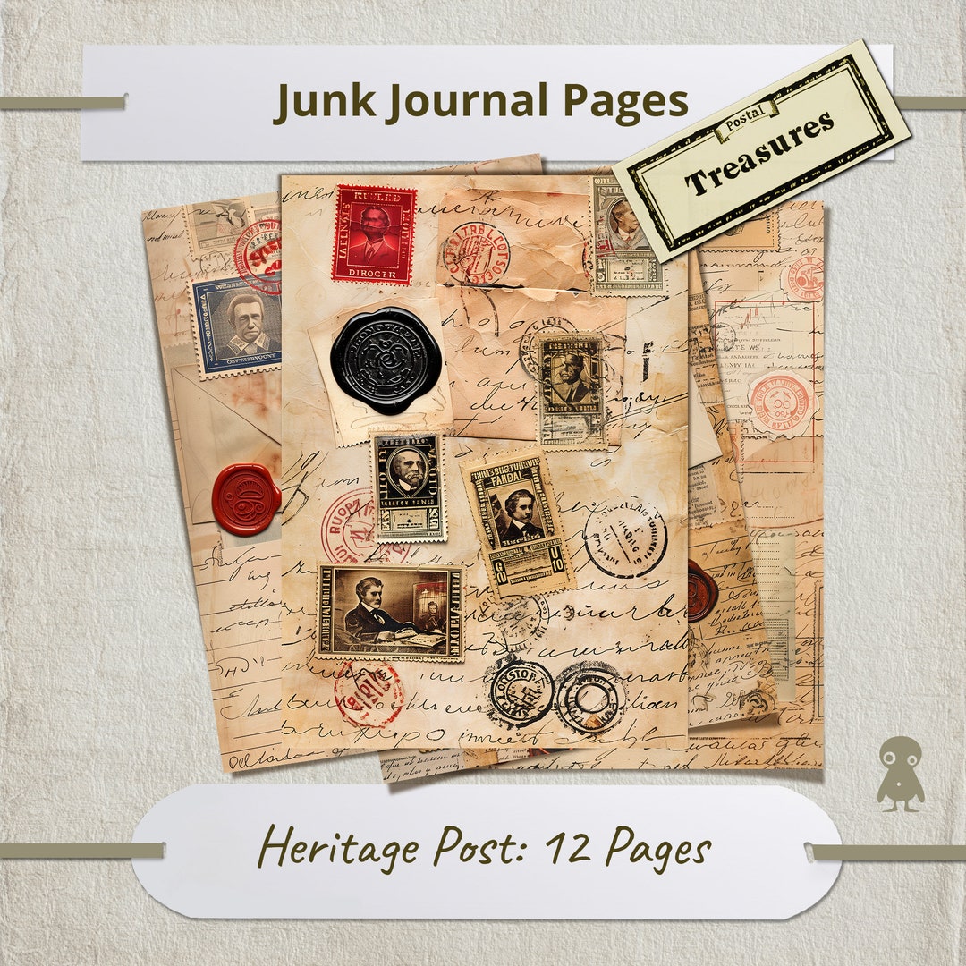 Vintage Postage Stamp Junk Journal Ephemera Set Antique Mail Art Decor ...