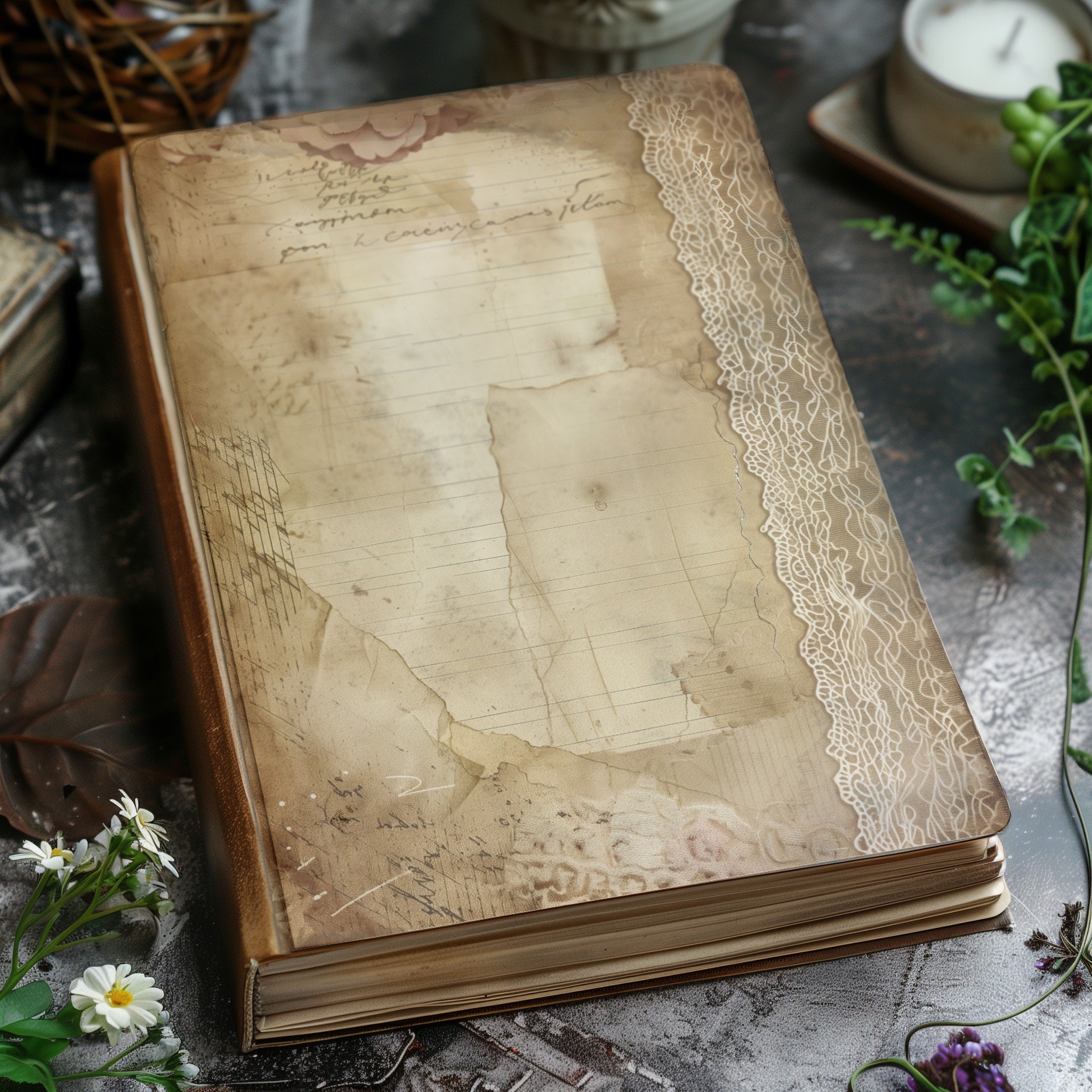 4 Antique Manuscript Digital Paper Lace Borders Journaling Background ...