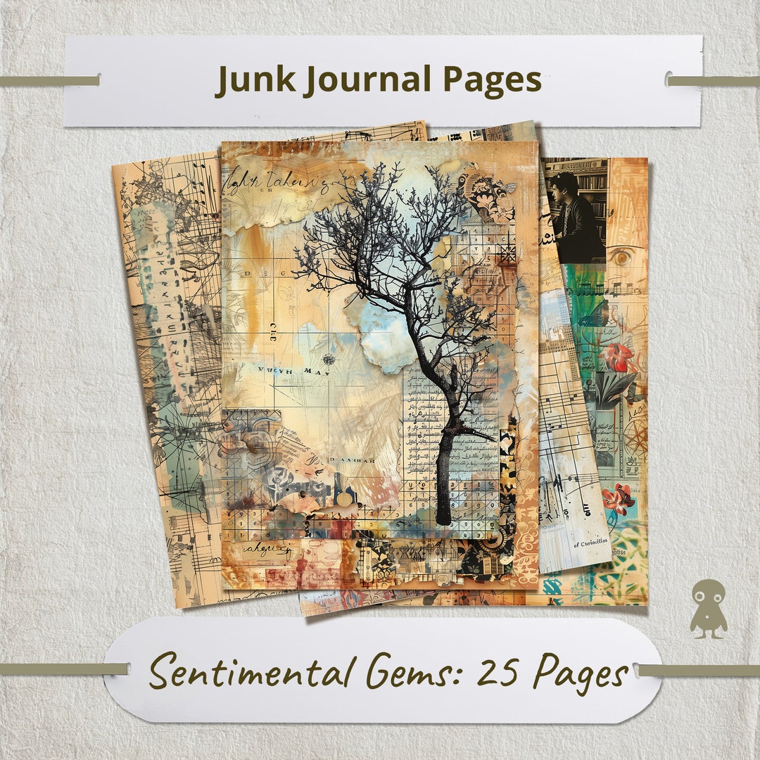 25 Sentimental Gems Vintage Inspired Pages Digital Junk Journal Kit ...