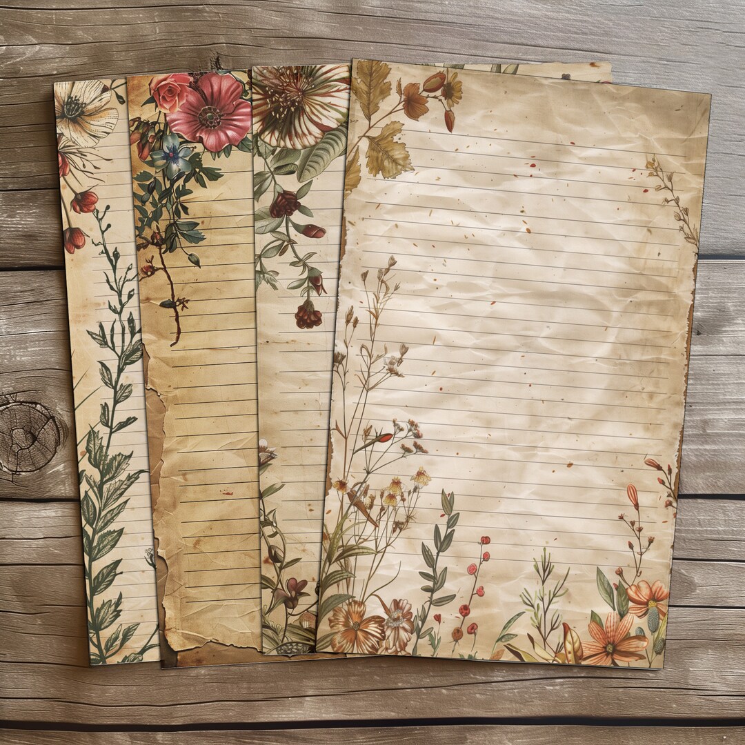 4 Vintage Botanical Digital Papers Antique Evenly Lined Scrapbooking ...