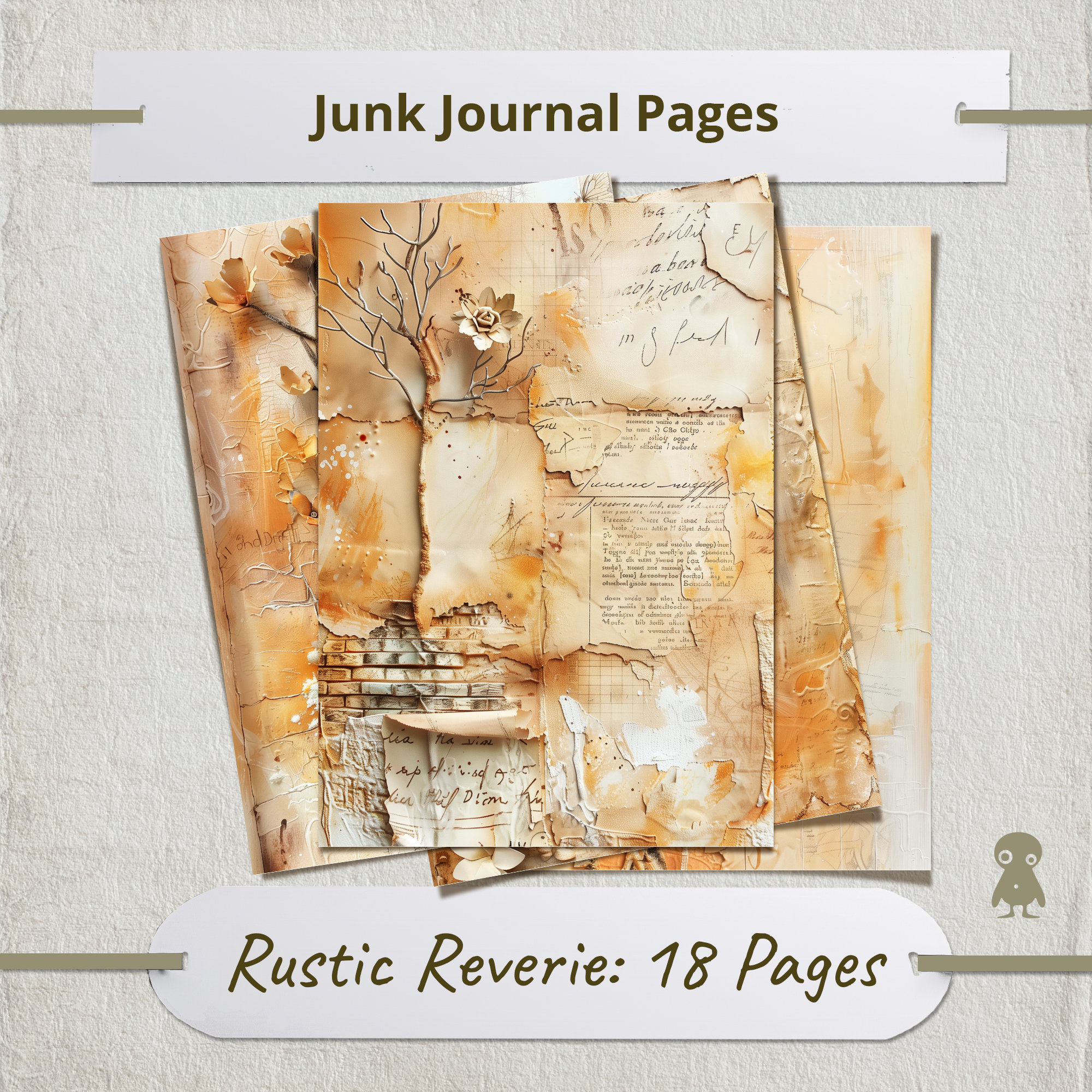 18 Rustic Junk Journal Pages Illustrations Scrapbooking Vintage Journal ...