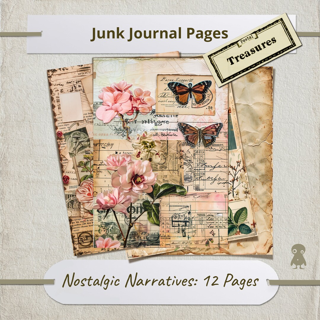 Vintage Floral Junk Journal Pages Ephemera Backgrounds Botanical Paper ...