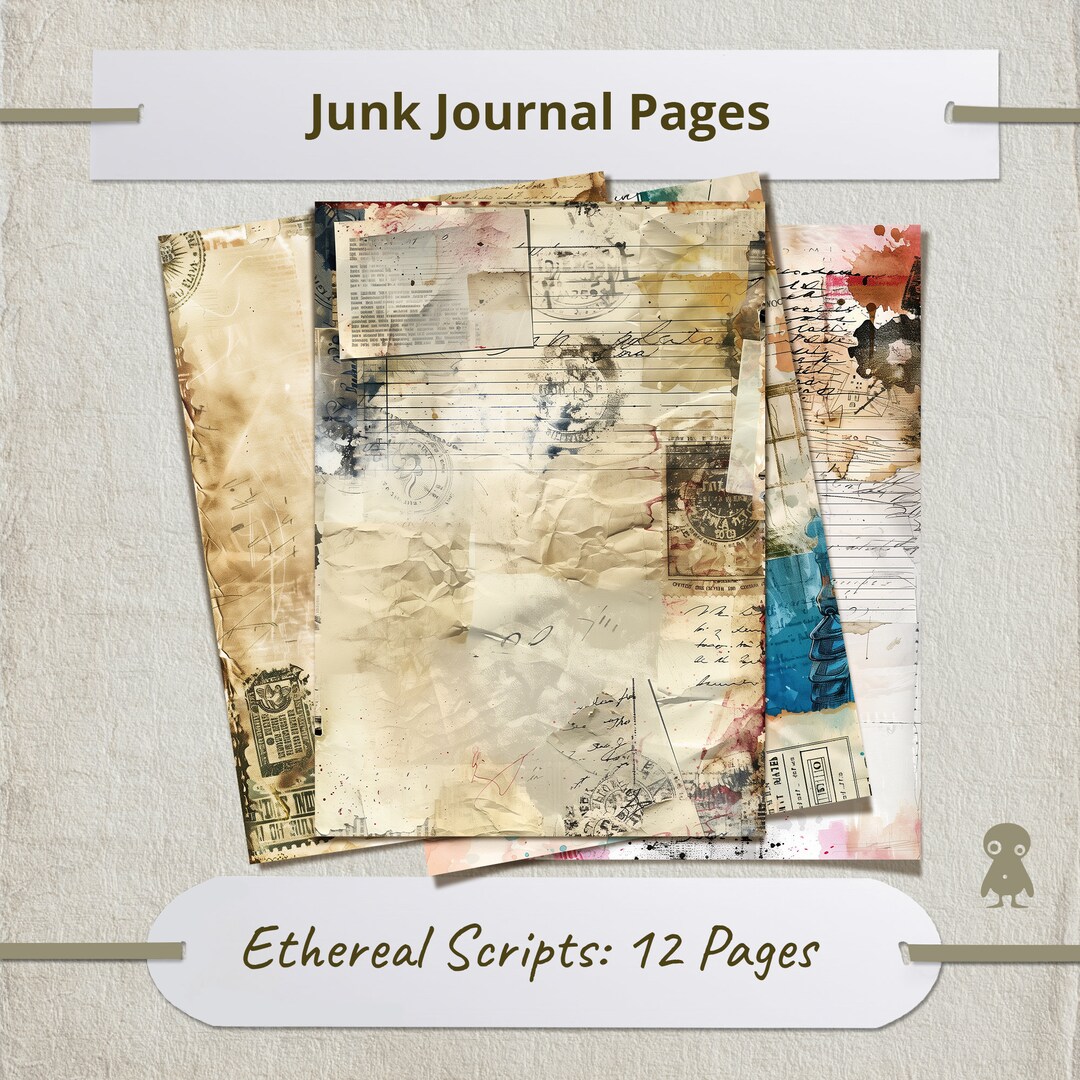 Ethereal Scripts 12 Pages Vintage Travel Junk Journal Illustrated Sheet ...