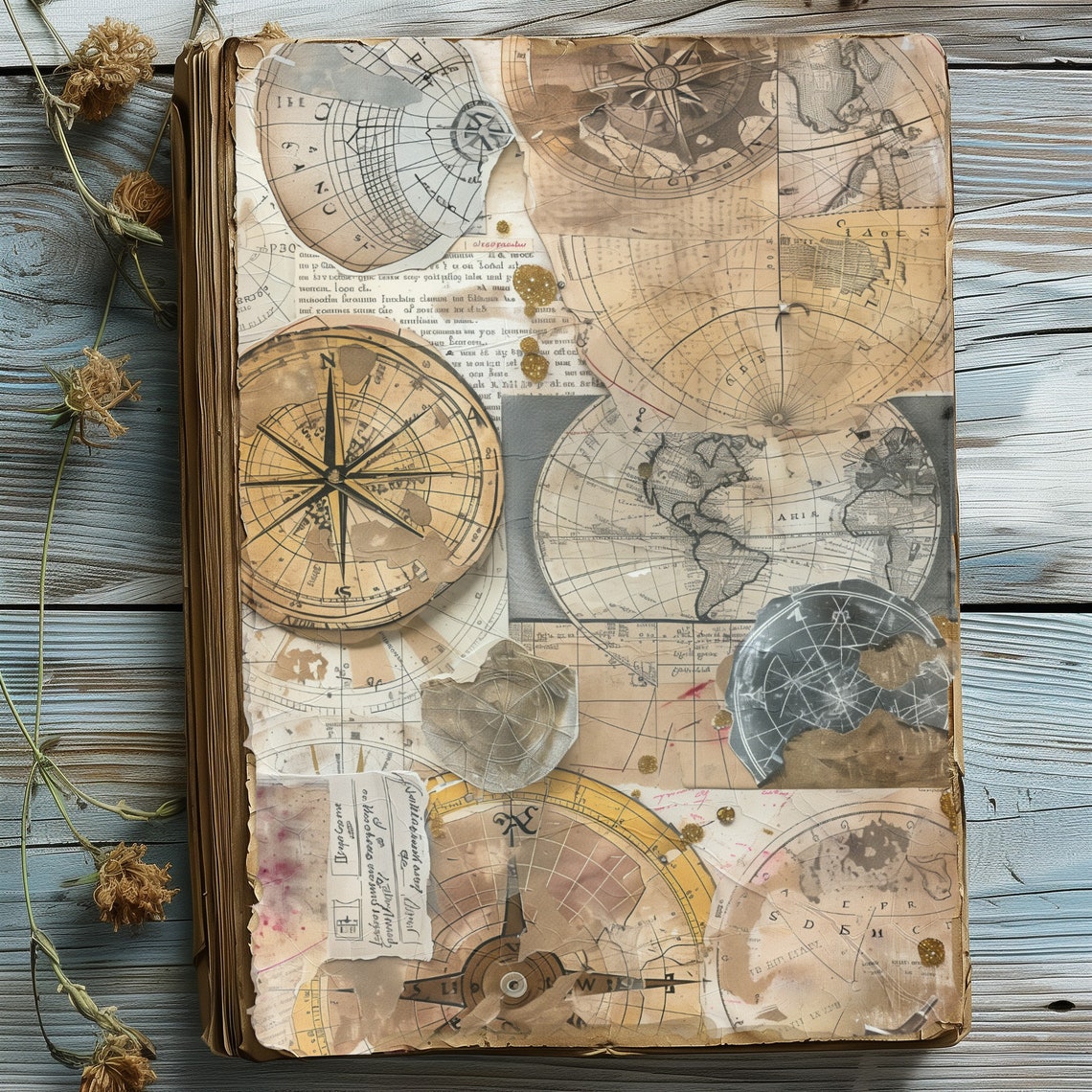 4 Old World Cartography Digital Papers Vintage Globe and Compass ...
