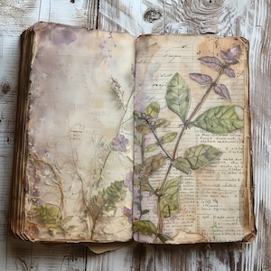 4 Vintage Floral Junk Journal Pages Digital Kit Scrapbooking Botanical ...