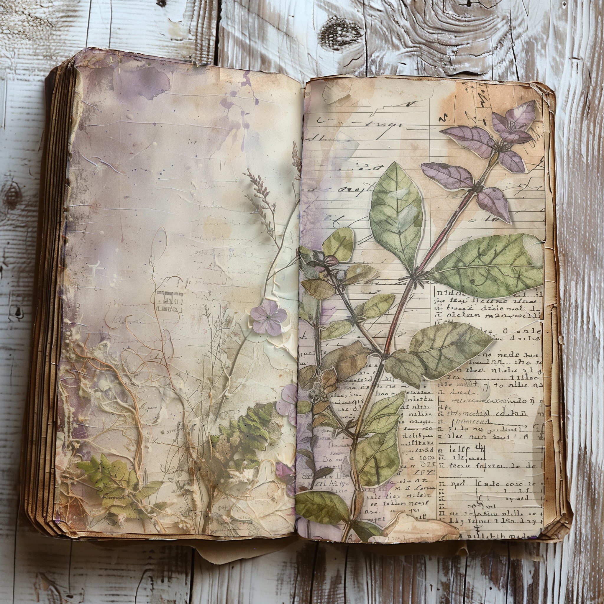 4 Vintage Floral Junk Journal Pages Digital Kit Scrapbooking Botanical ...
