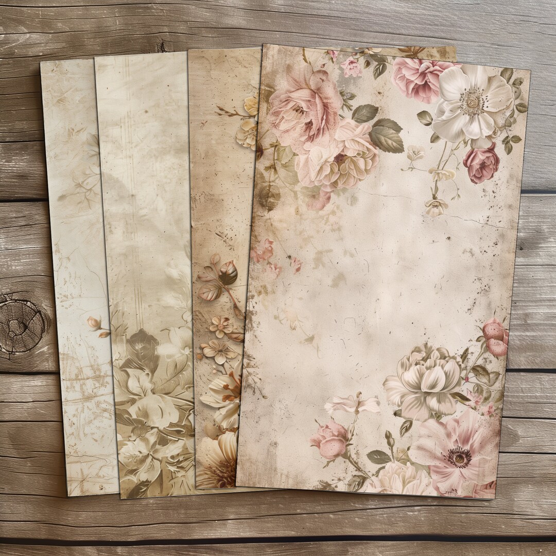 4 Floral Vintage Digital Papers Aged Botanical Prints Scrapbooking ...