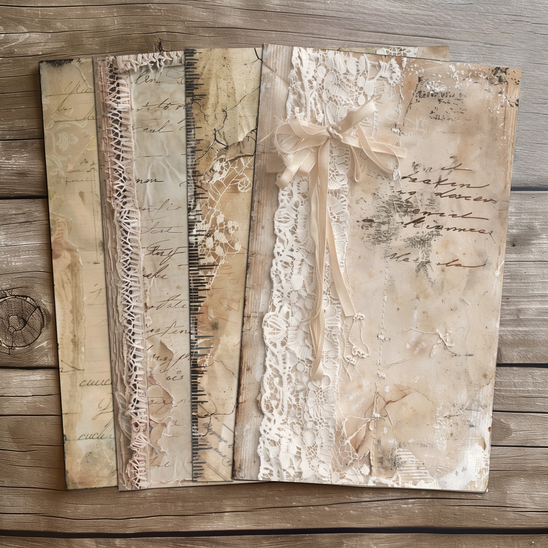 4 Romantic Lace and Ribbon Digital Papers Creamy Manuscript Texture ...