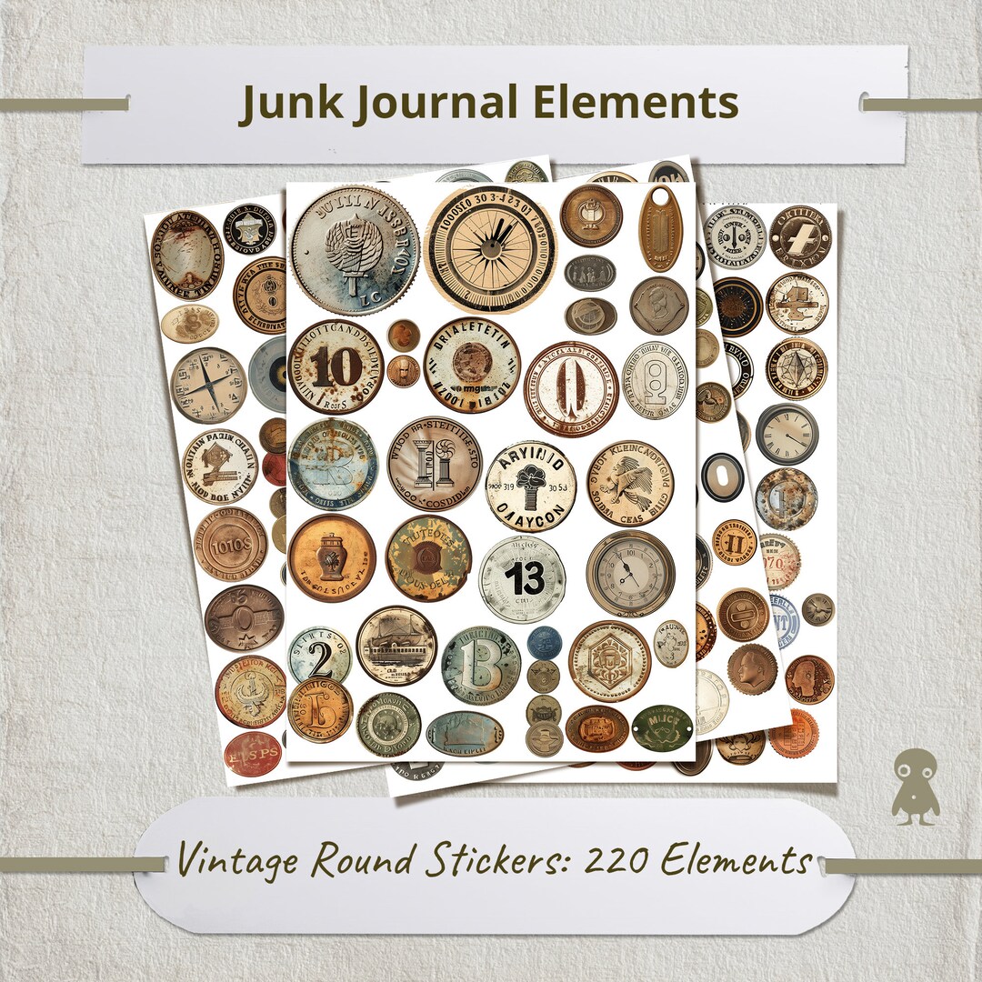 220 Vintage Round Stickers Antique Digital Ephemera Mixed Media ...