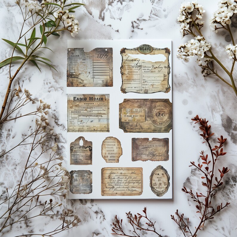 4 Vintage Tags Labels Pages Assorted Ephemera Set Junk Journal ...