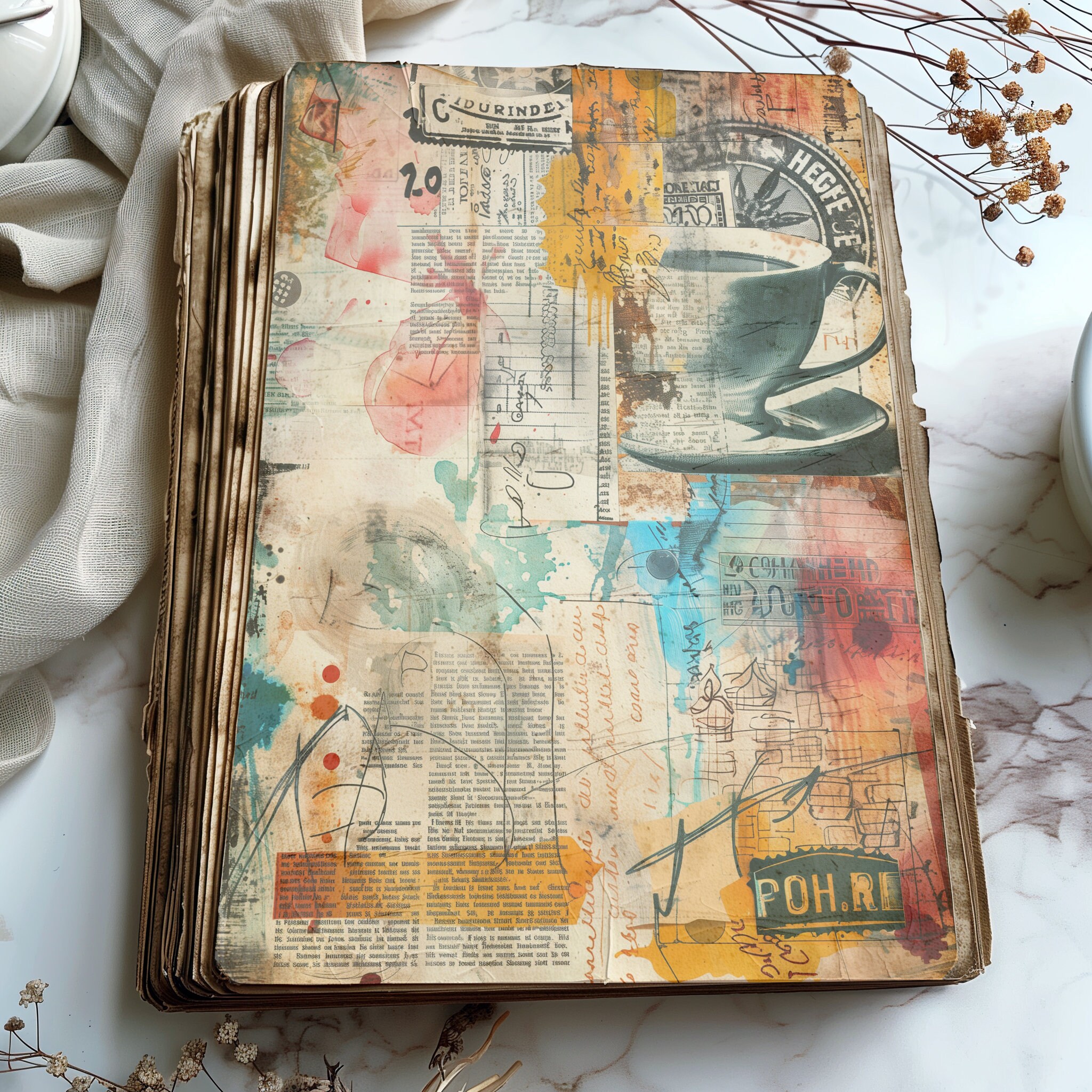 12 Ink Whims Pages Vintage Ephemera Junk Journal Antique Collage Art ...