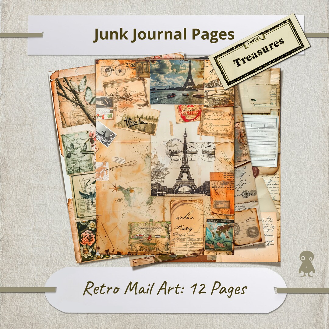 Retro Mail Art 12 Junk Journal Pages Vintage Ephemera Kit Antique Map ...