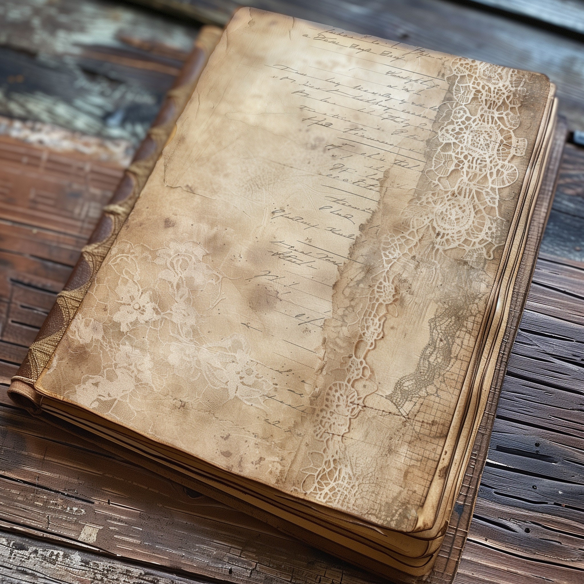 4 Elegant Scripted Lace Digital Papers Sepia Toned Journal Backgrounds ...