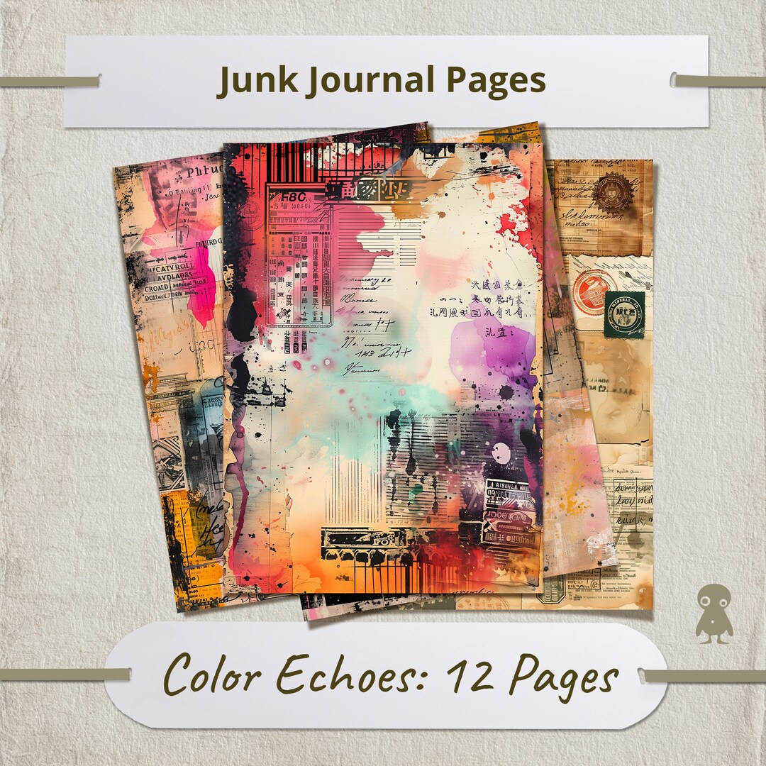12 Color Echoes Pages Vintage Grunge Ephemera Kit Junk Journal ...
