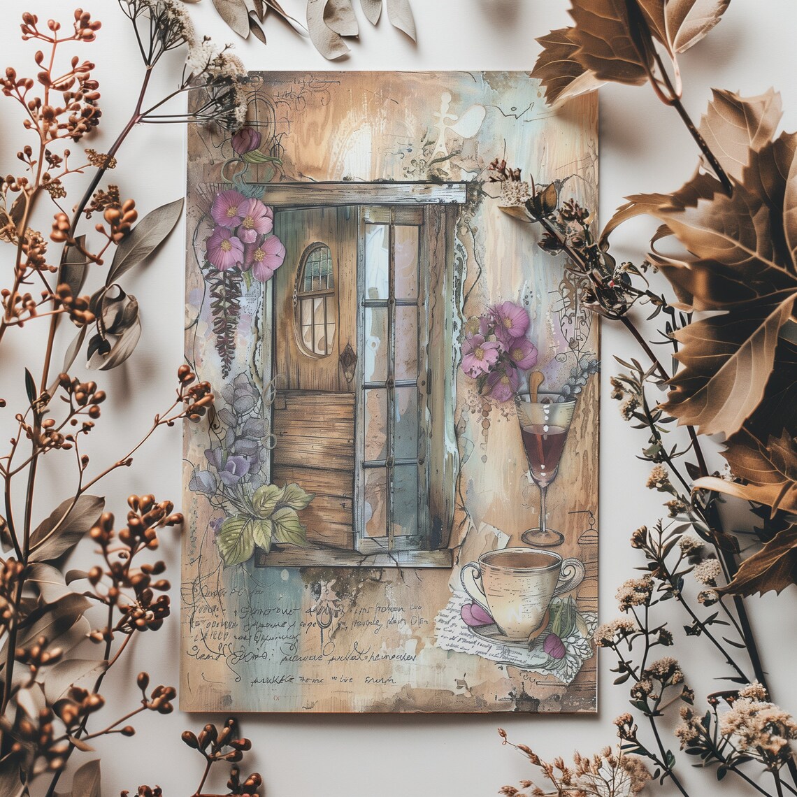 4 Cottage Charm Digital Artworks Floral Window Scene Relaxing Retreat ...