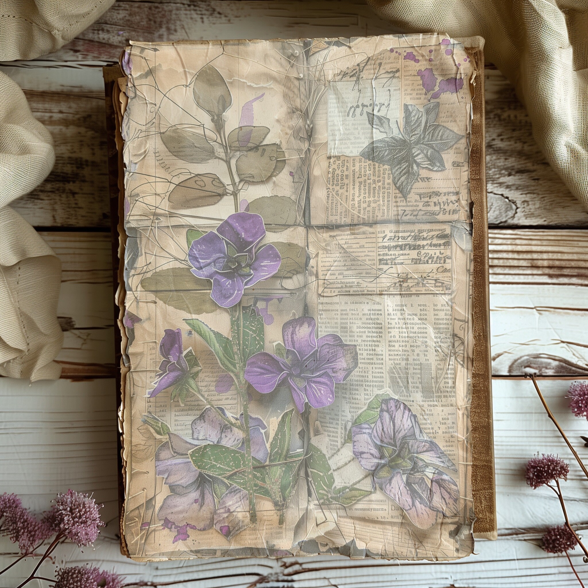4 Vintage Floral Junk Journal Pages Digital Kit Scrapbooking Botanical ...