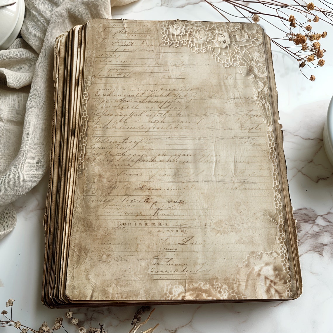4 Antique Manuscript Digital Paper Lace Borders Journaling Background ...