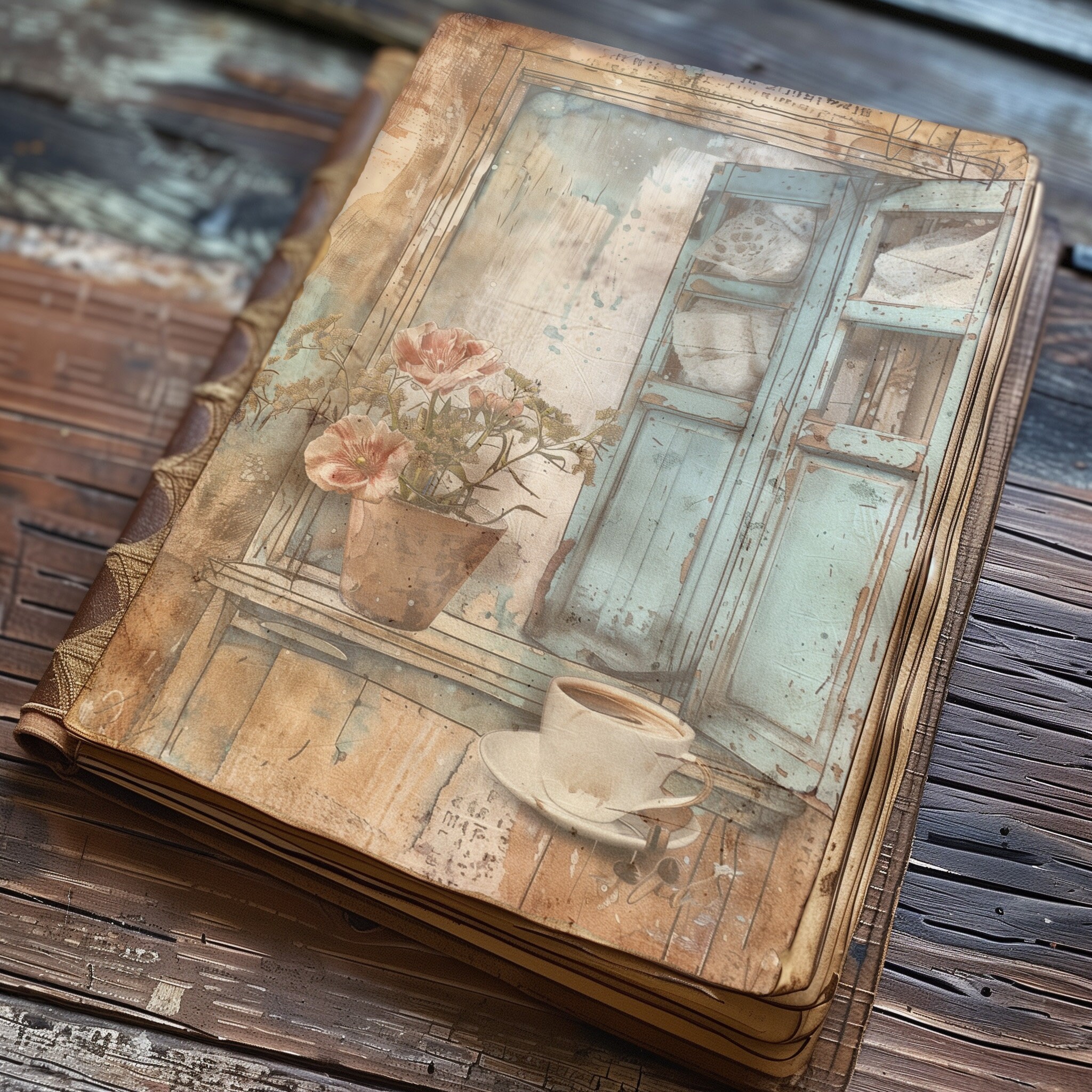 4 Rustic Window View Pages Digital Art Cozy Aesthetic With Coffee and ...