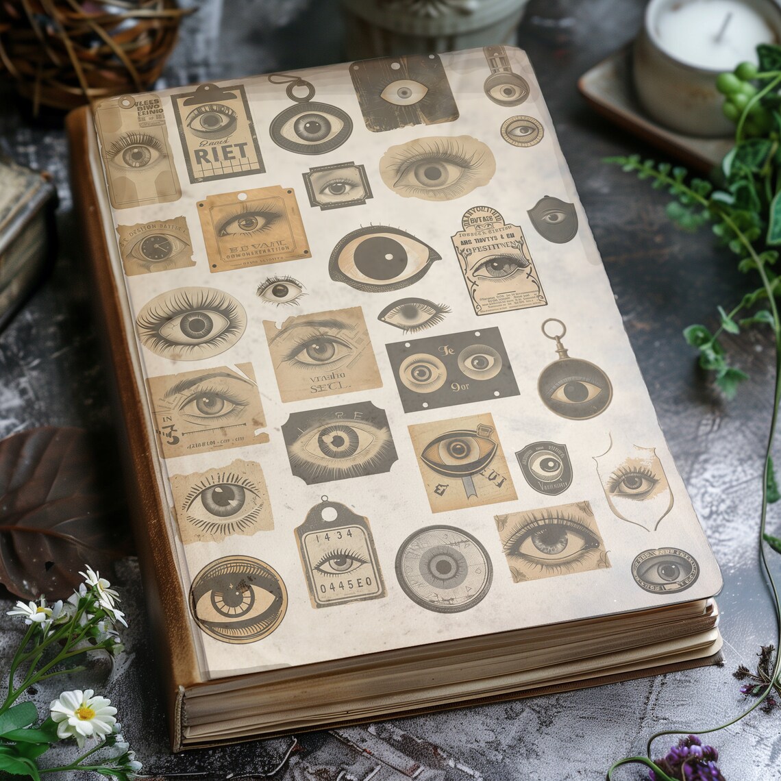 100 Vintage Occult Eye Printables Mystical Eye Digital Tags Ephemeral ...