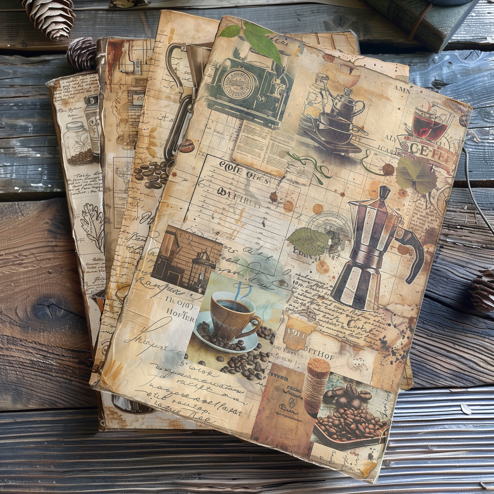 16 Vintage Coffee Junk Journal Pages Collage Retro Espresso ...