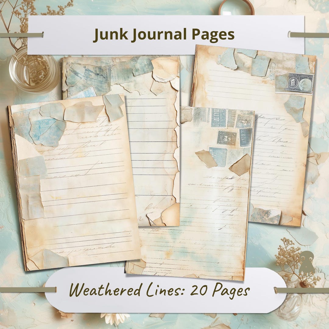 Vintage Aesthetic Writing Paper Set of 20 Antiqued Pages Ephemera Junk ...