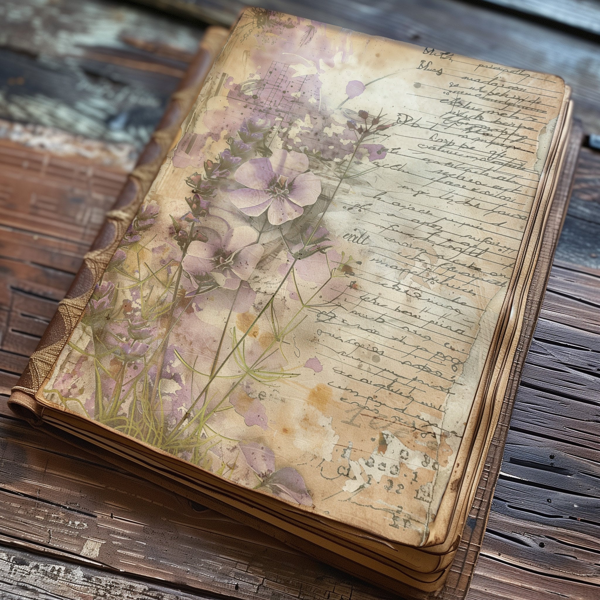 4 Vintage Floral Junk Journal Pages Digital Kit Scrapbooking Botanical ...