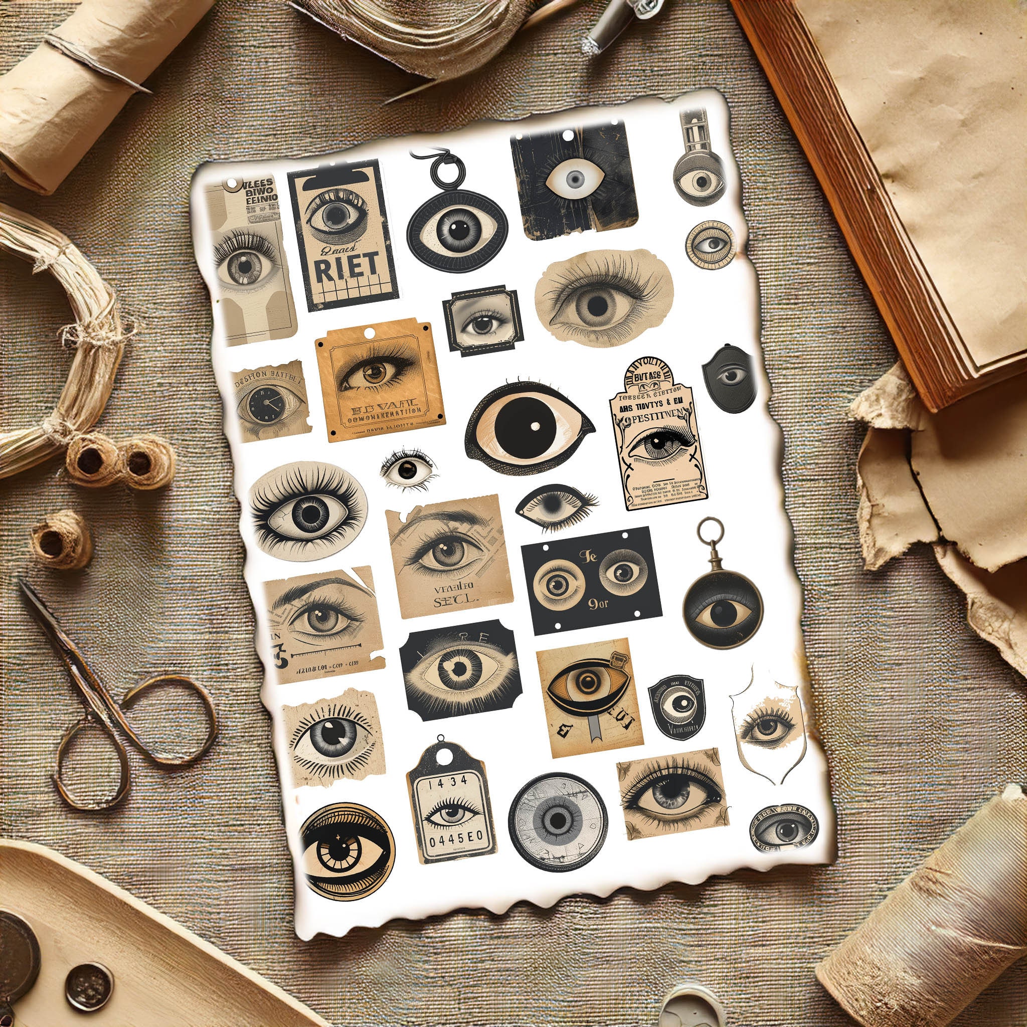 100 Vintage Occult Eye Printables Mystical Eye Digital Tags Ephemeral ...